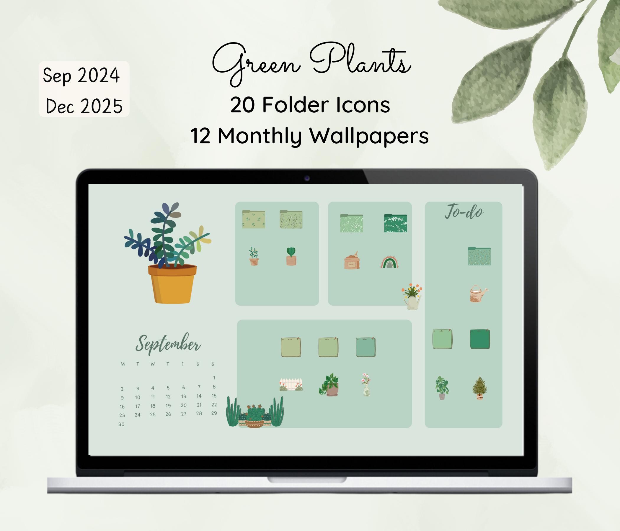 Aesthetic Green Plants Desktop Wallpaper Organizer With 2024-2025 ...