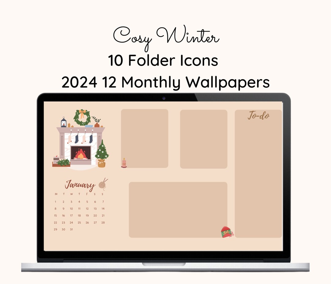 Aesthetic Cosy Winter Desktop Wallpaper Organizer With - Etsy
