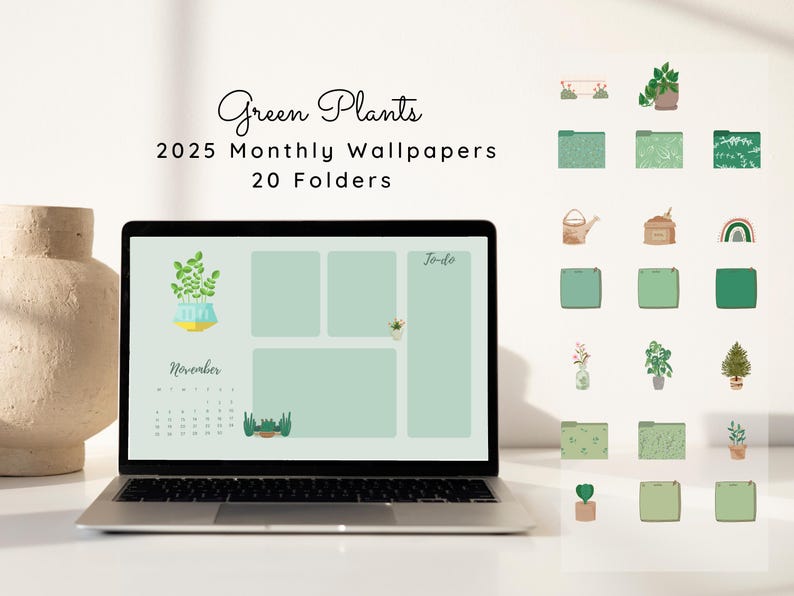 Aesthetic Green Plants Desktop Wallpaper Organizer With 2025 Monthly ...