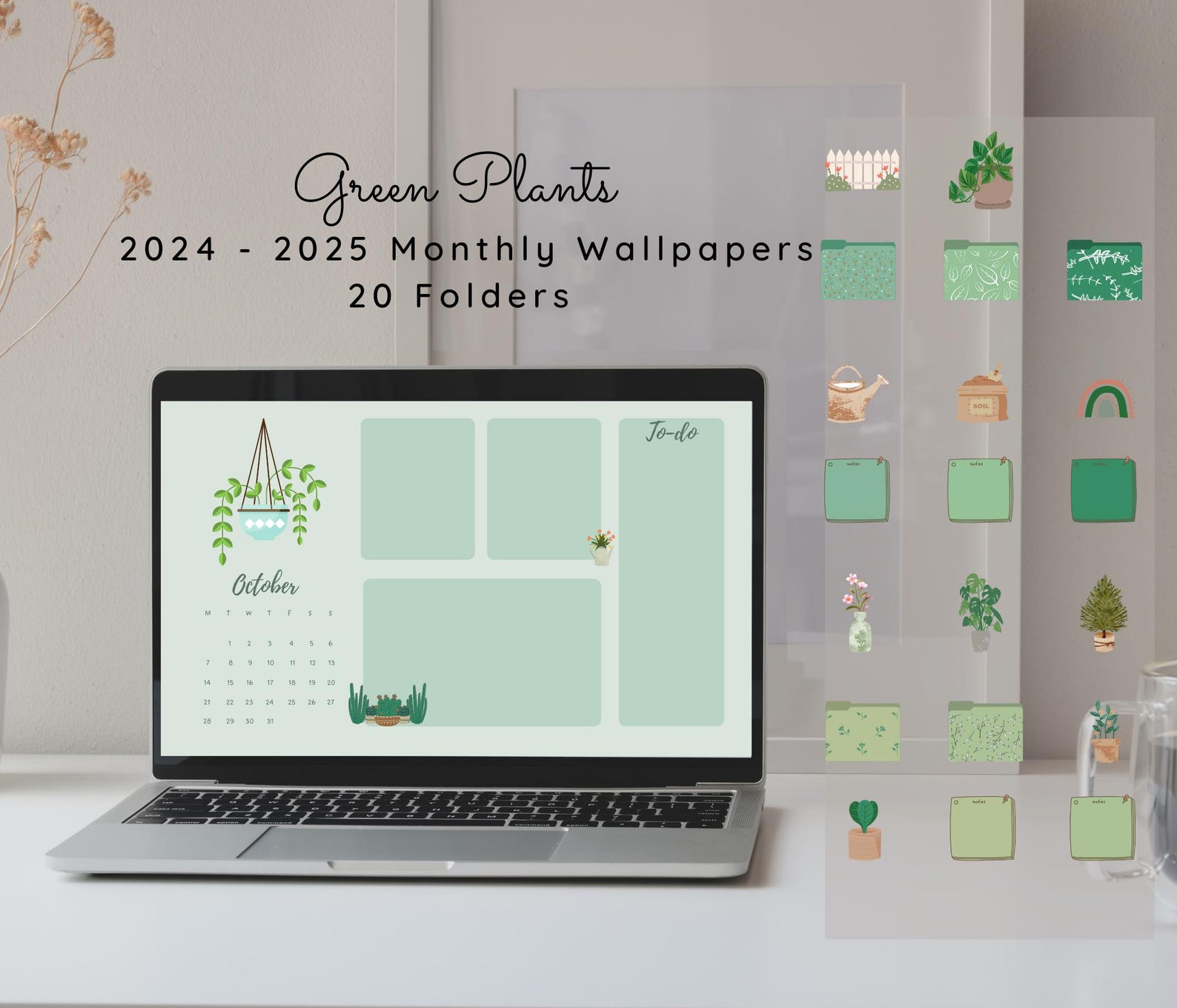 Aesthetic Green Plants Desktop Wallpaper Organizer With 2024-2025 ...