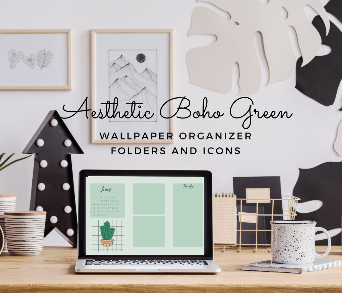 Boho Plants Desktop Wallpaper Organizer With Calendar - Etsy