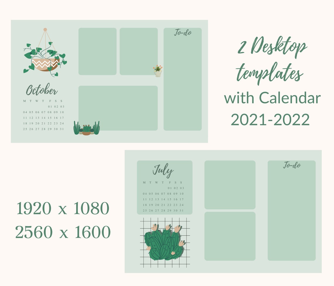 Boho Plants Desktop Wallpaper Organizer With Calendar - Etsy