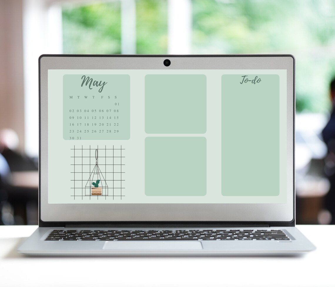 Boho Plants Desktop Wallpaper Organizer With Calendar - Etsy