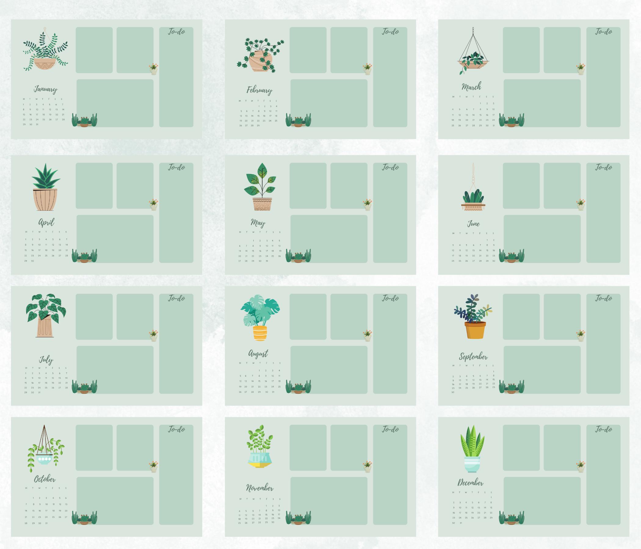 Aesthetic Green Plants Desktop Wallpaper Organizer With 2024-2025 ...