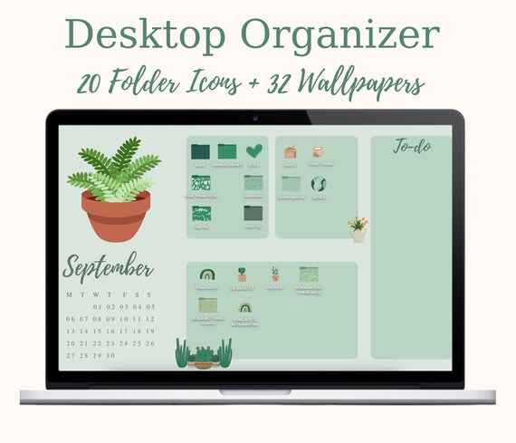 Boho Plants Desktop Wallpaper Organizer With Calendar - Etsy