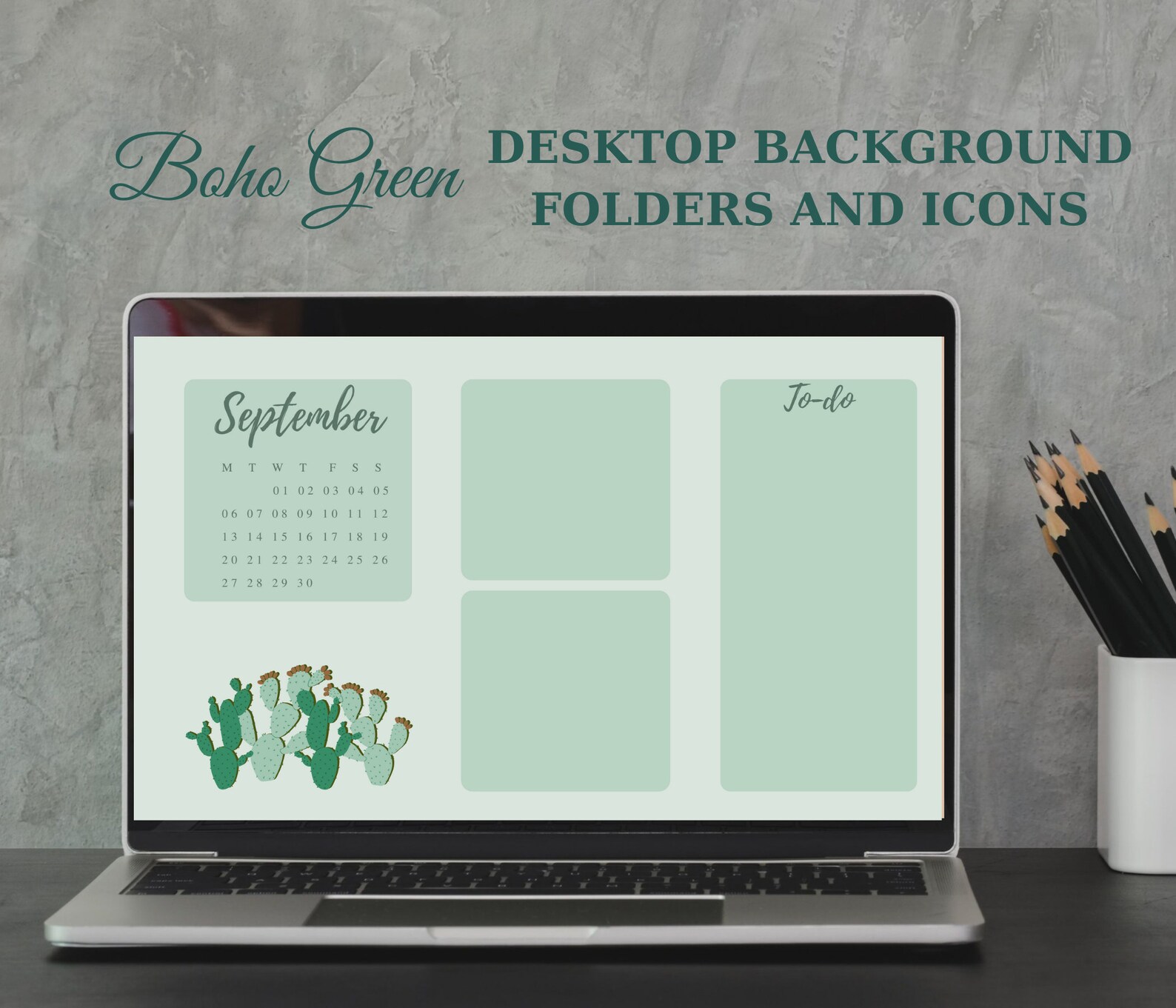 Boho Plants Desktop Wallpaper Organizer With Calendar - Etsy