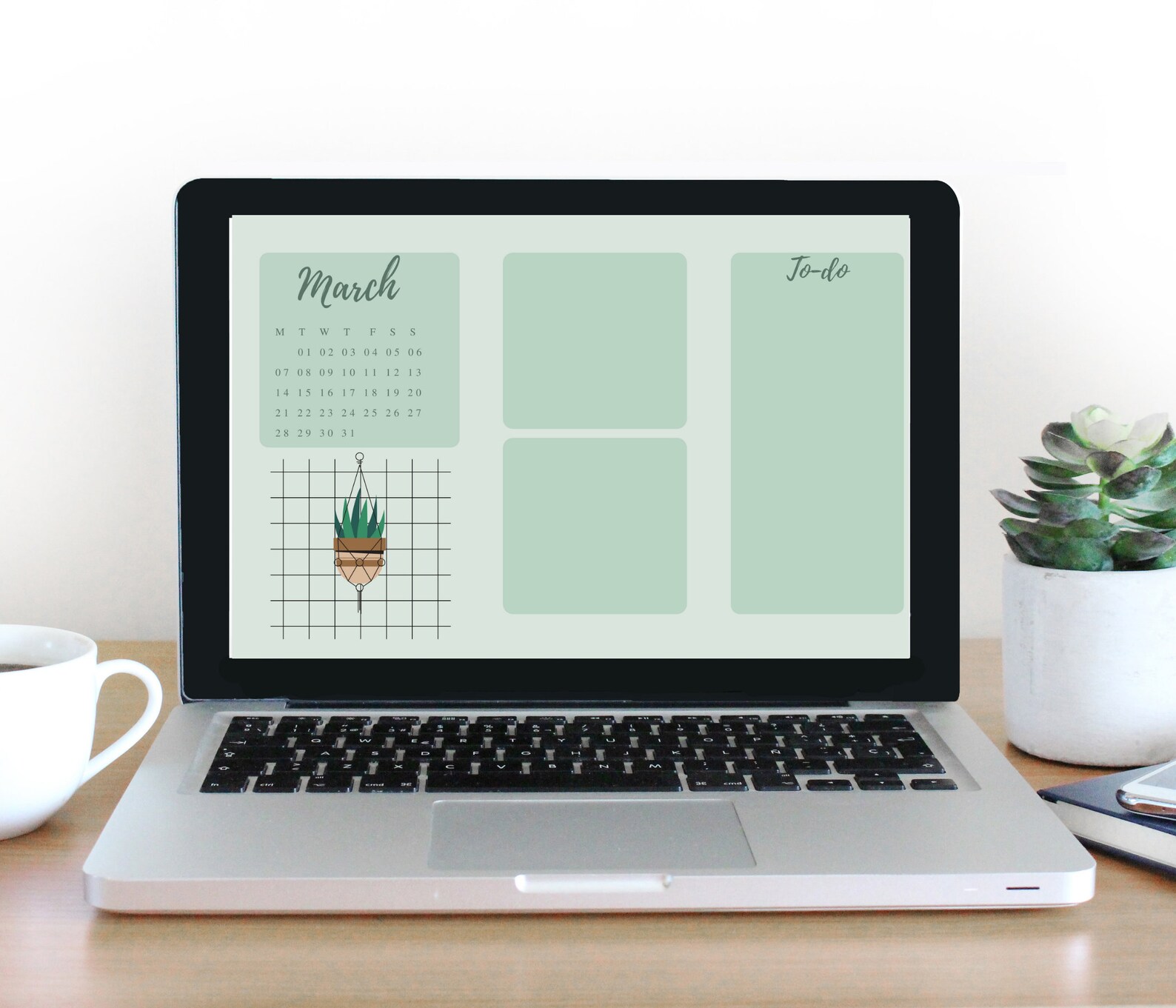 Boho Plants Desktop Wallpaper Organizer With Calendar - Etsy