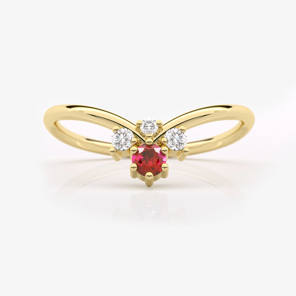 14K Gold Ruby Chevron Ring, Royal Ruby Ring, Ruby and Diamond Ring ...