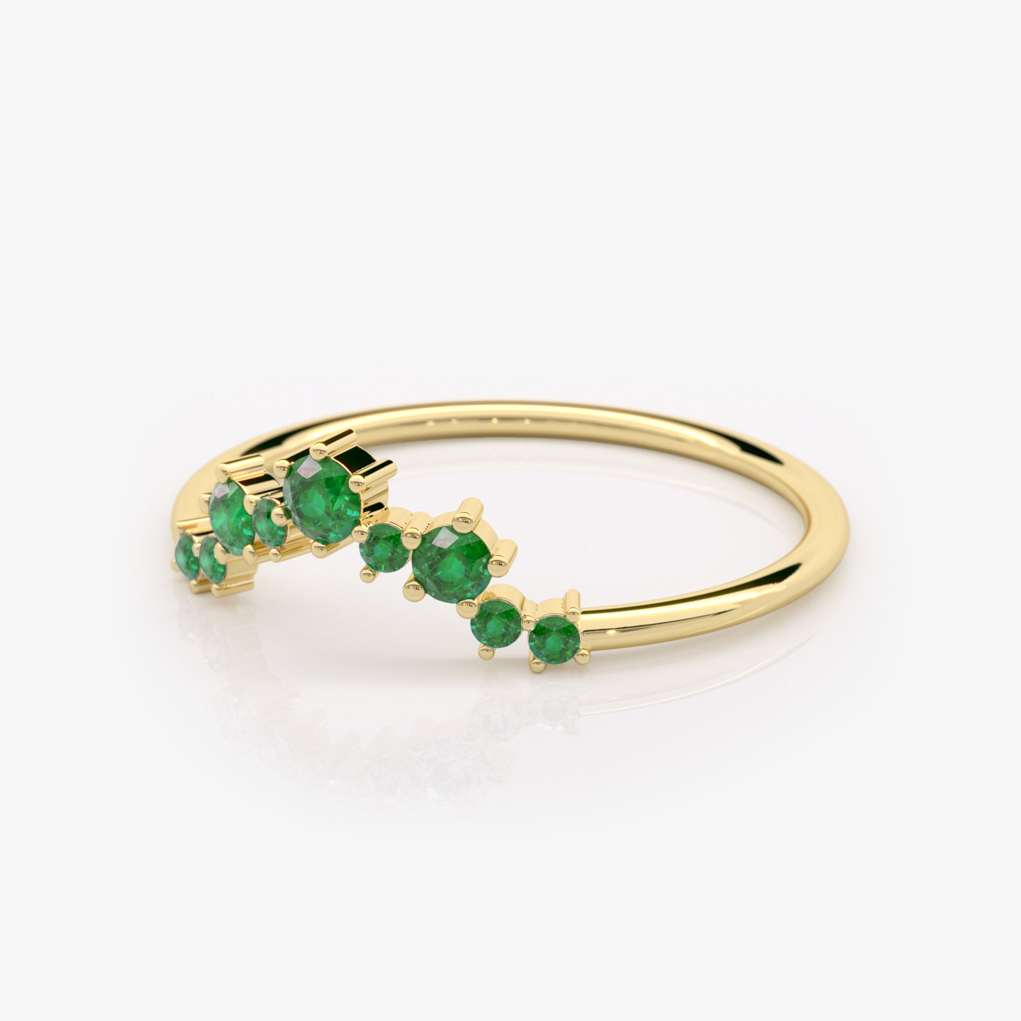 Emerald Semi-circle Ring 14K Gold Contour Wedding Band - Etsy