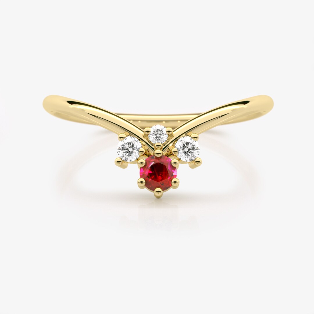 14K Gold Ruby Chevron Ring, Royal Ruby Ring, Ruby and Diamond Ring ...