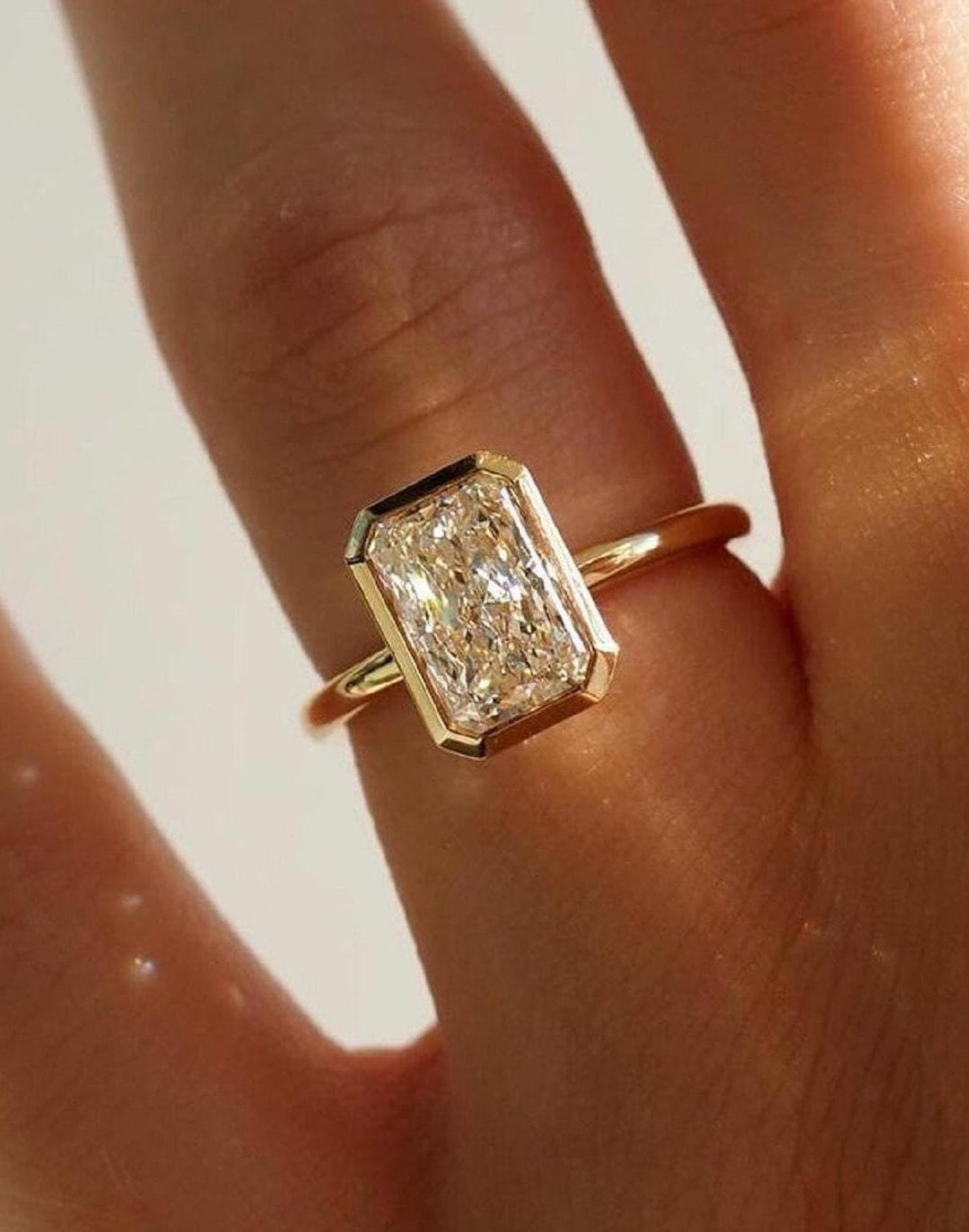 3 CT Radiant Cut Moissanite Bezel Setting Engagement Ring Radiant Cut ...