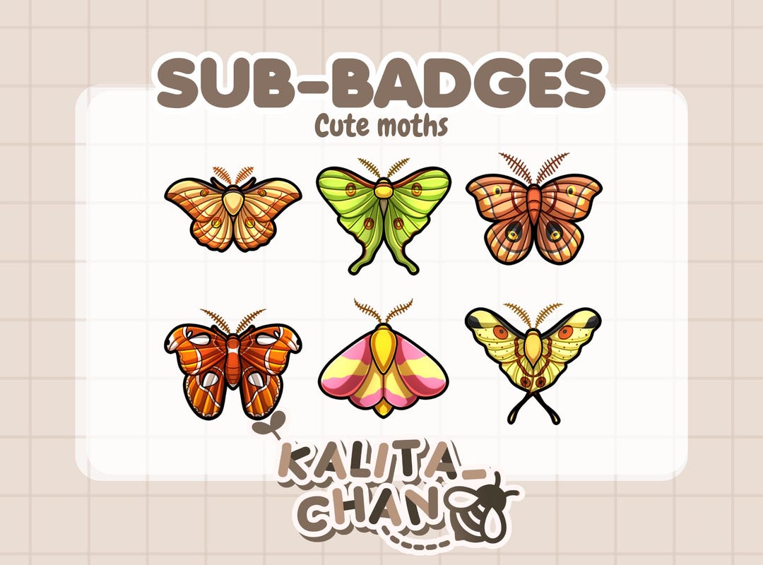 Cute Moths Sub-badges for Twitch - Cute - Moths - Bugs - Kawaii - Etsy