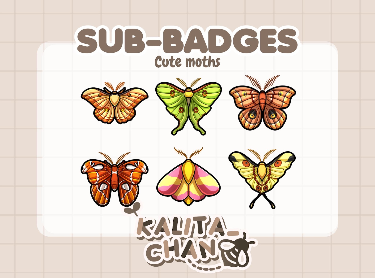 Cute Moths Sub-badges for Twitch - Cute - Moths - Bugs - Kawaii - Etsy