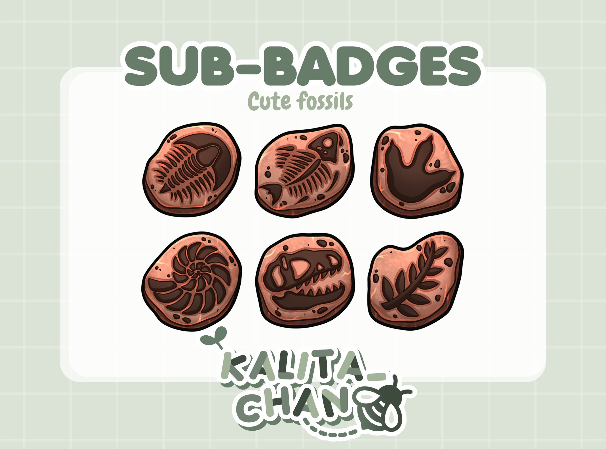 Cute Fossils Sub-badges for Twitch Cute Fossils Dinosaur Kawaii - Etsy