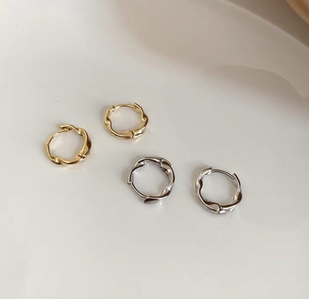 Sterling Silver Twisted Hoop Earrings,gold Twisted Hoops , Huggie Hoop ...