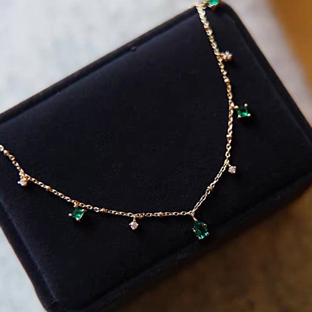 Sterling Silver Green Necklace,dainty Gold Necklace,choker Necklace ...