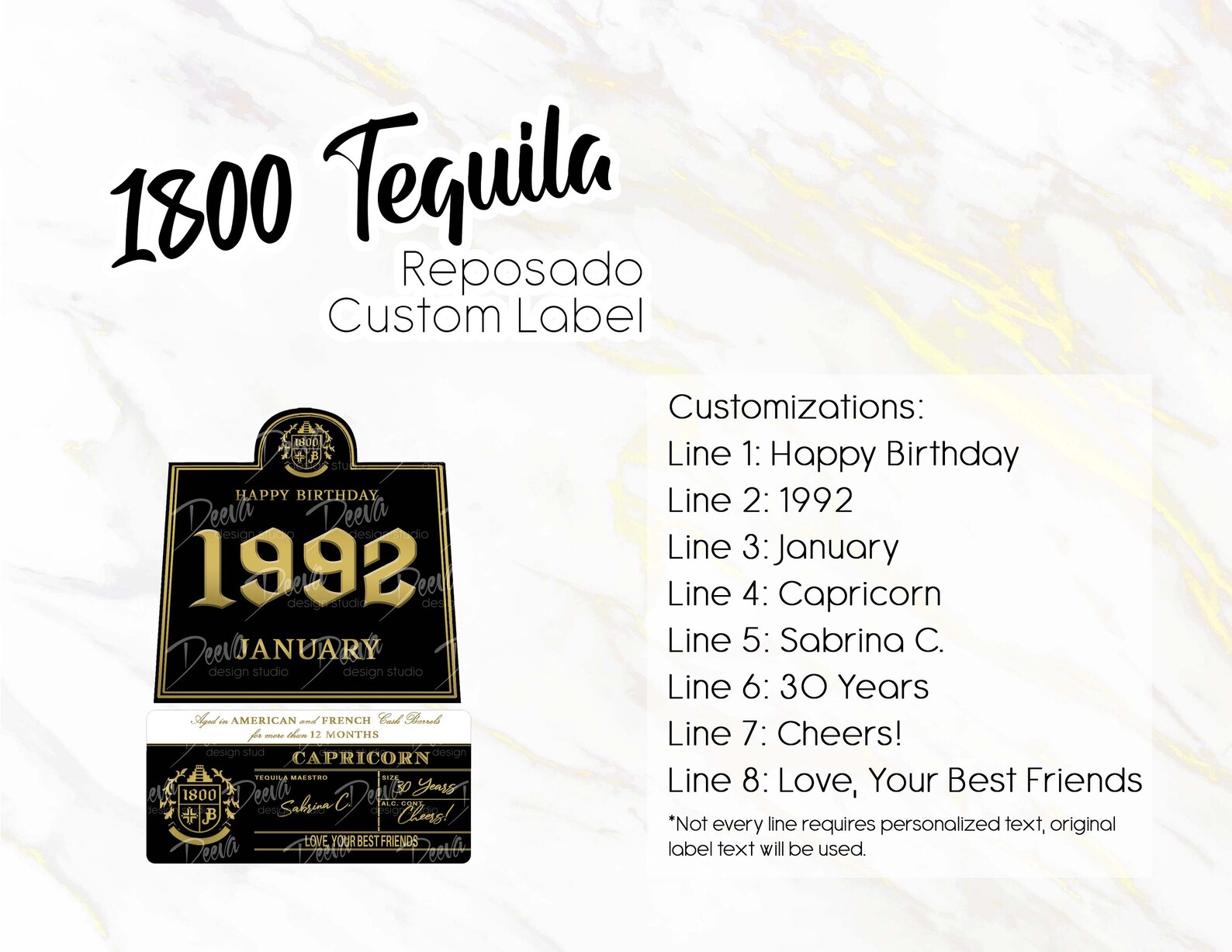 1800 Tequila Custom Sticker Label Reposado Silver - Etsy