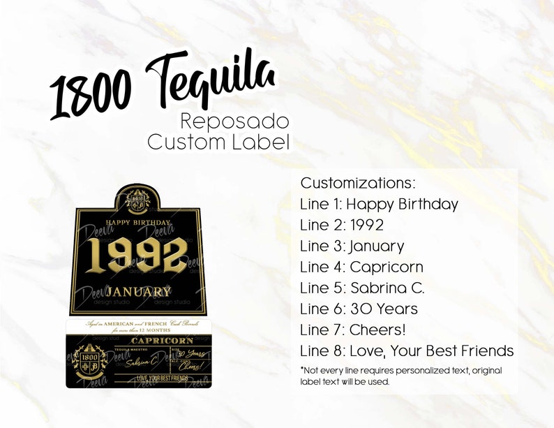 1800 Tequila Custom Sticker Label Reposado Silver - Etsy