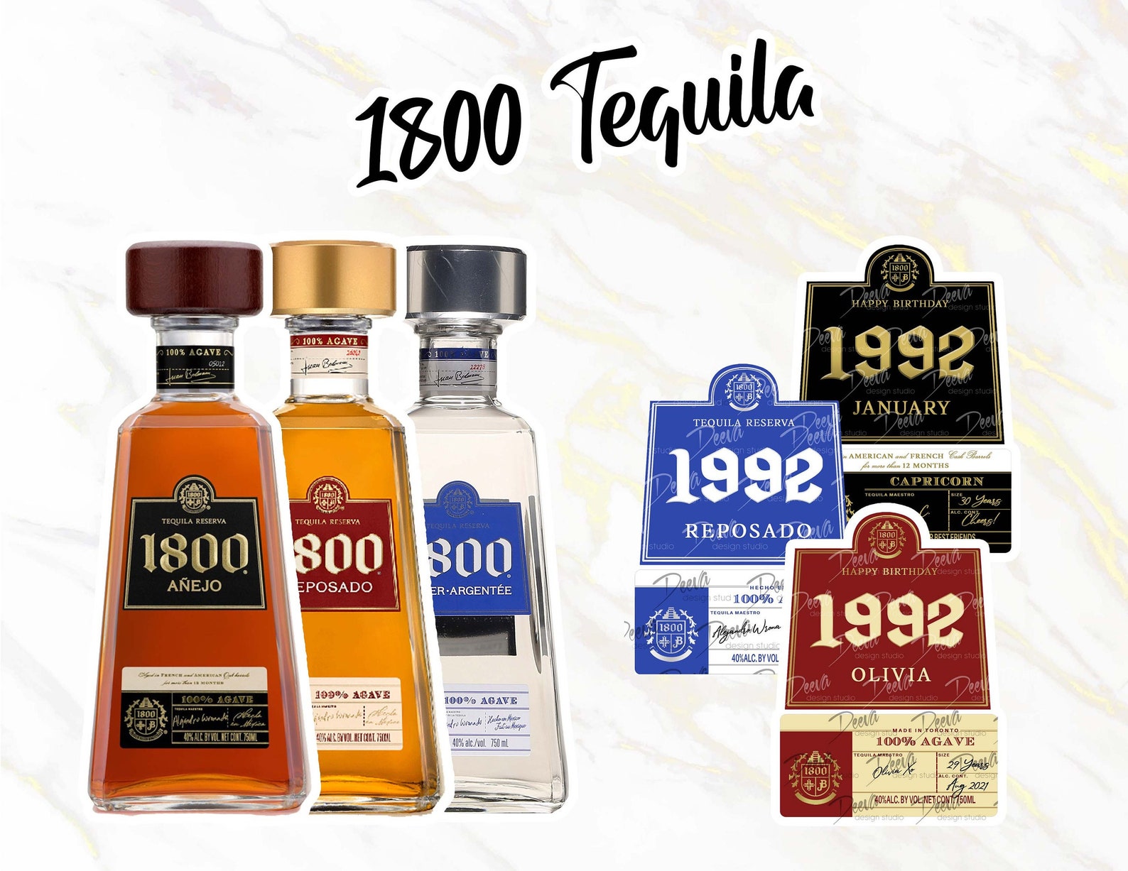 1800 Tequila Custom Sticker Label Reposado Silver - Etsy