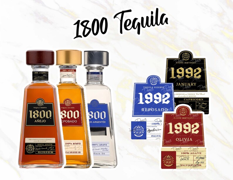 1800 Tequila Custom Sticker Label Reposado Silver - Etsy