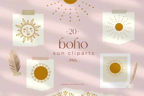 20 boho sun clipart hand drawn png boho elements | Etsy