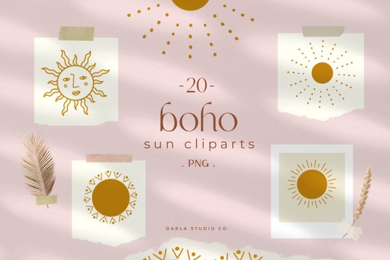 20 boho sun clipart hand drawn png boho elements | Etsy
