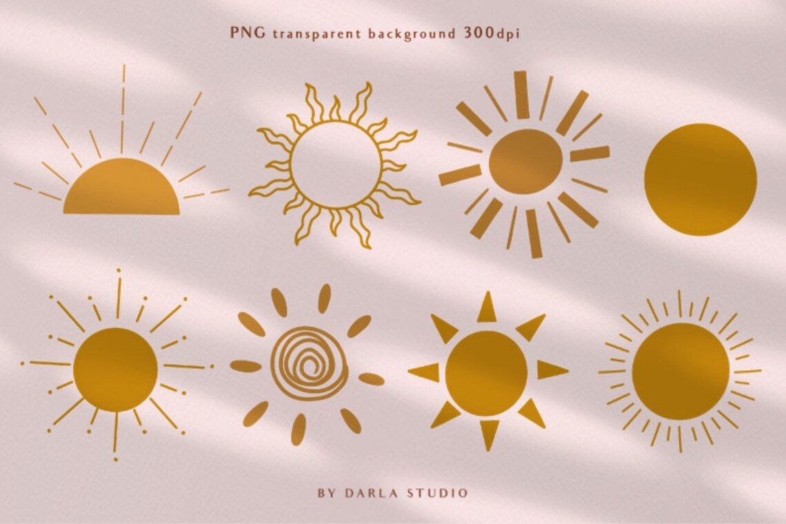 20 boho sun clipart hand drawn png boho elements | Etsy