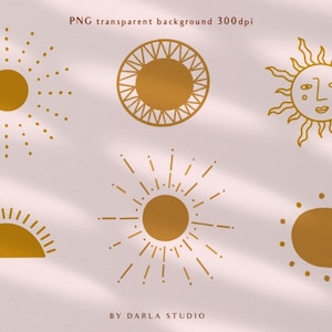 20 boho sun clipart hand drawn png boho elements | Etsy