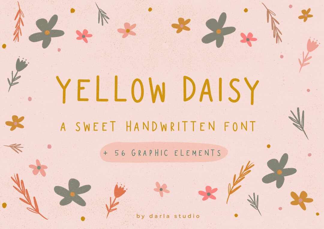 Hand Written Font Digital Fonts Yellow Daisy Fonts for - Etsy