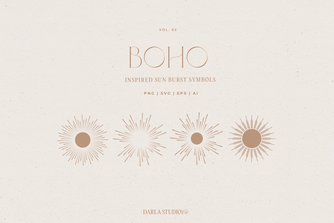 Boho Sunburst Clipart, Sun Illustration Bundle, Sun Symbols Elements ...