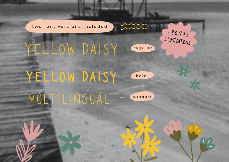 Hand Written Font Digital Fonts Yellow Daisy Fonts for - Etsy