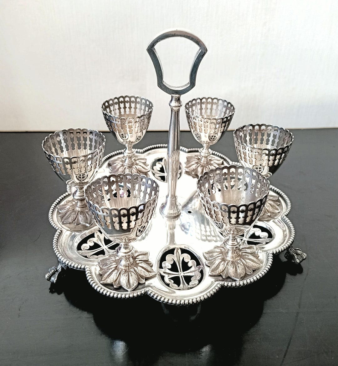 Victorian Gothic Silver Plate Breakfast Cruet / Egg Server: Floral Egg ...