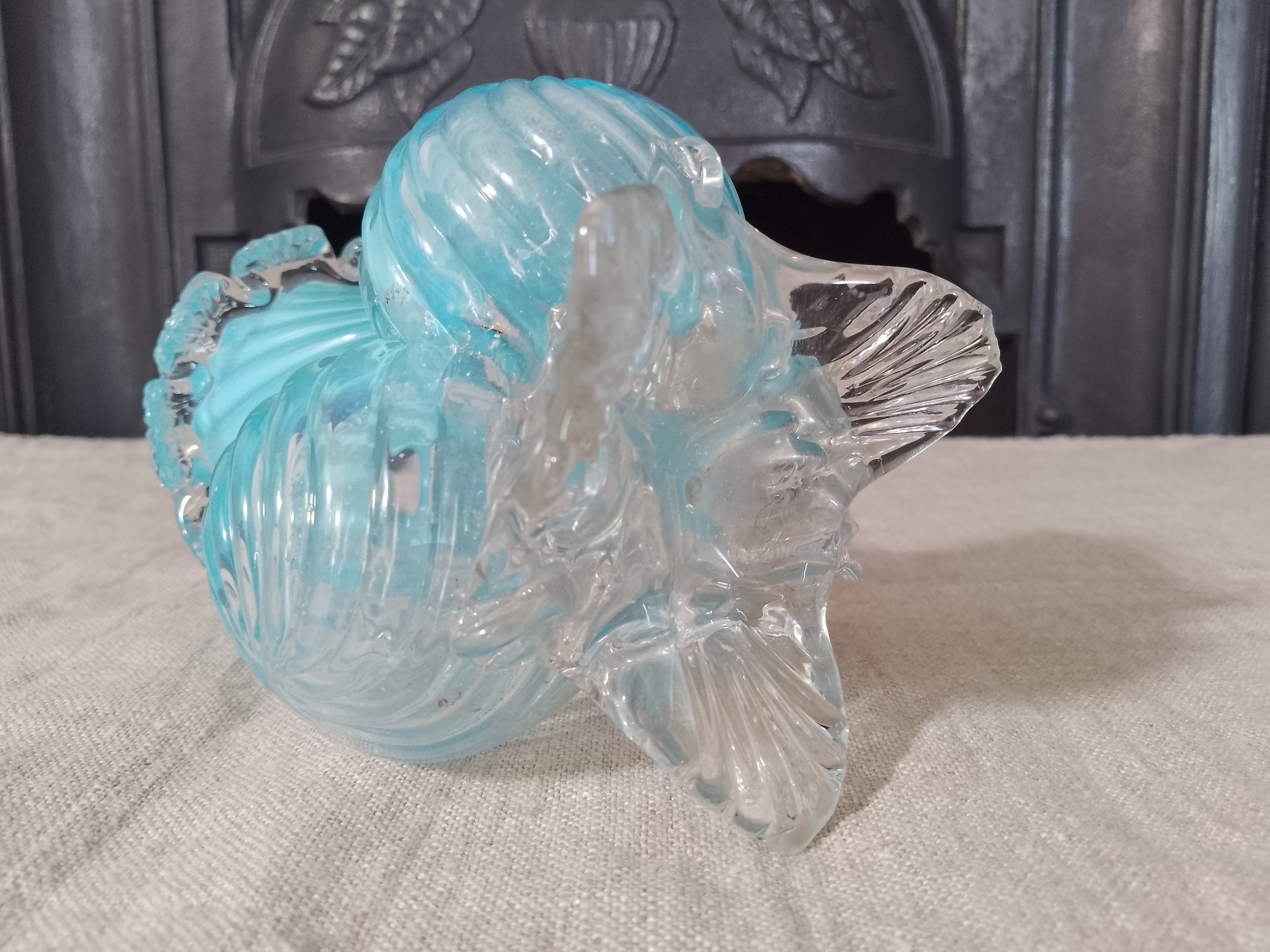 Franz Welz Art Nouveau Trilobed Heart Vase: Acqua Blue Bohemian Glass ...