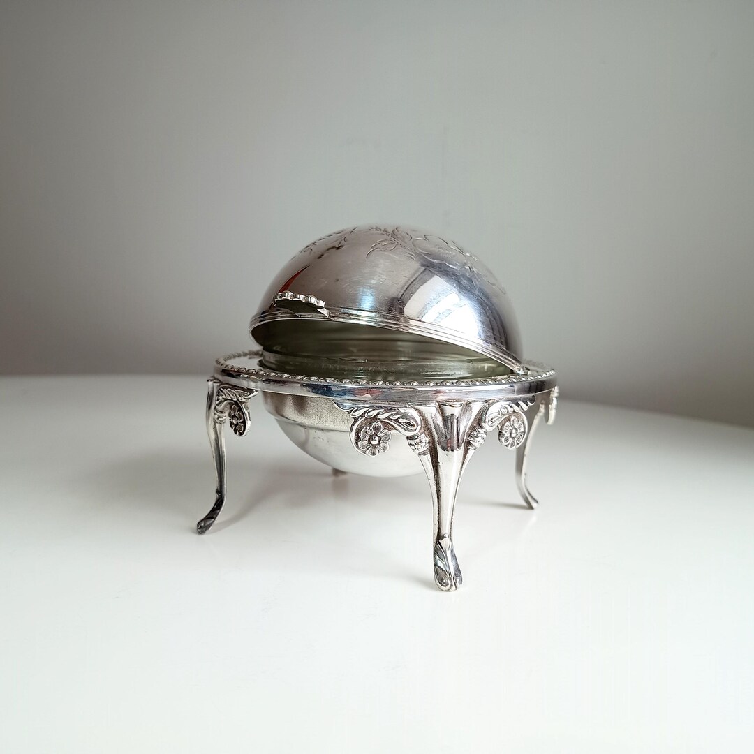 Antique Silver Plate Caviar Dish: Hand Engraved Art Nouveau Lion Feet ...