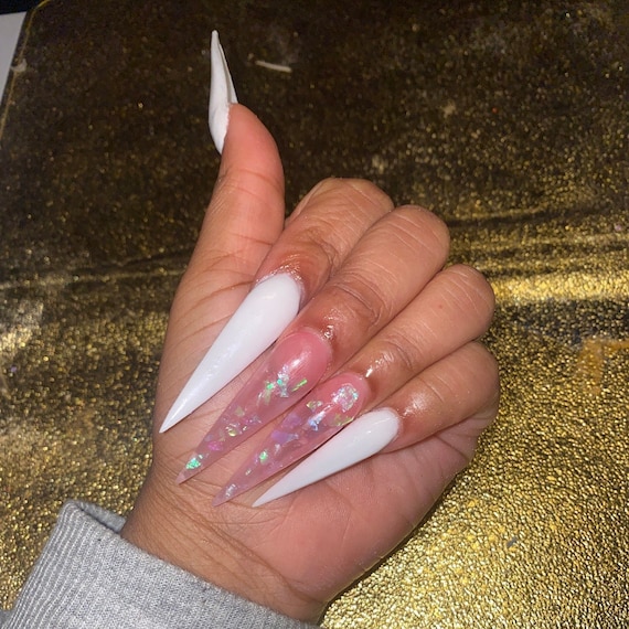 Pink Crystal Xxl Stiletto Set Acrylic Press On Nails Etsy Uk