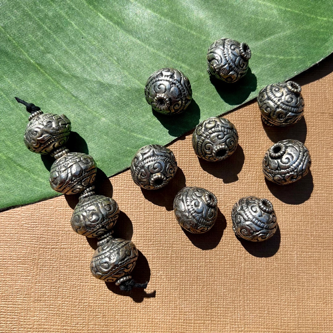 Small 20mm Carved Round Silver Beads From Nepal 4 Pieces - Etsy