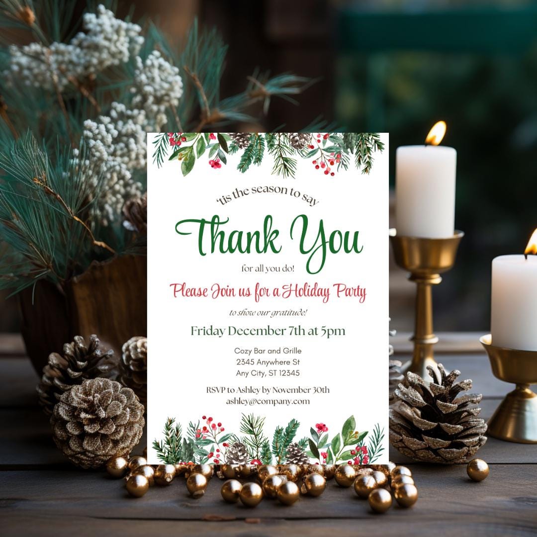 Company Holiday Party Editable Invitation, Christmas Party Invitation ...