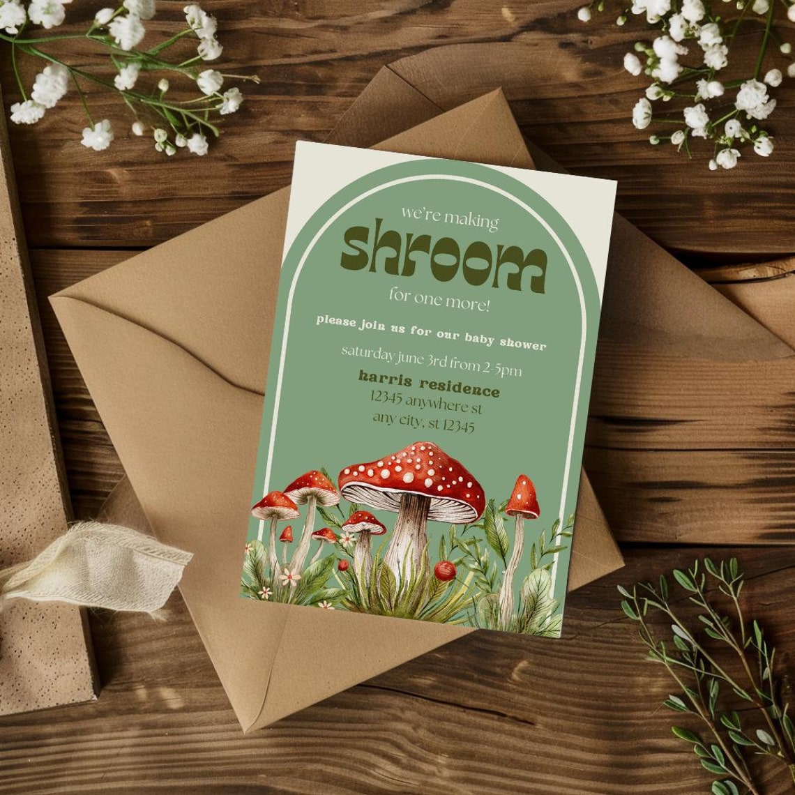 Editable Mushroom Baby Shower Invitation, Nature Baby Shower Invite ...