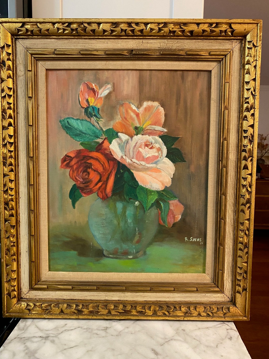 Vintage 1972 Signed R. Sachs Oil Floral Painting on Board Framed - Etsy