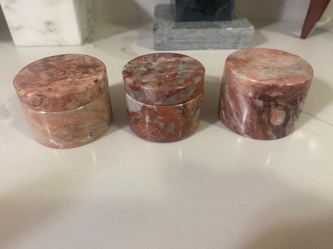 Set of Three Pink Marble Trinket Boxes With Lids - Etsy