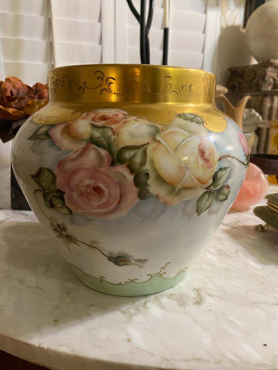 Antique French Hand Painted Limoges Guerin Pouyat Jardiniere Planter ...