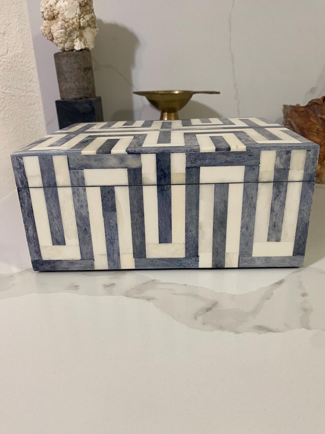 Geometric Greek Key Bone Inlay Box With Lid - Etsy