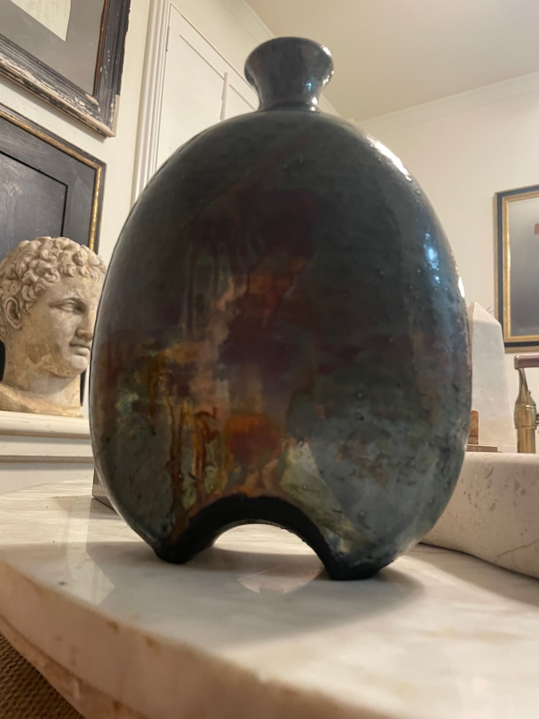 Vintage One of Kind Raku Fired Iridescent Metallic Vase Signed Nick ...