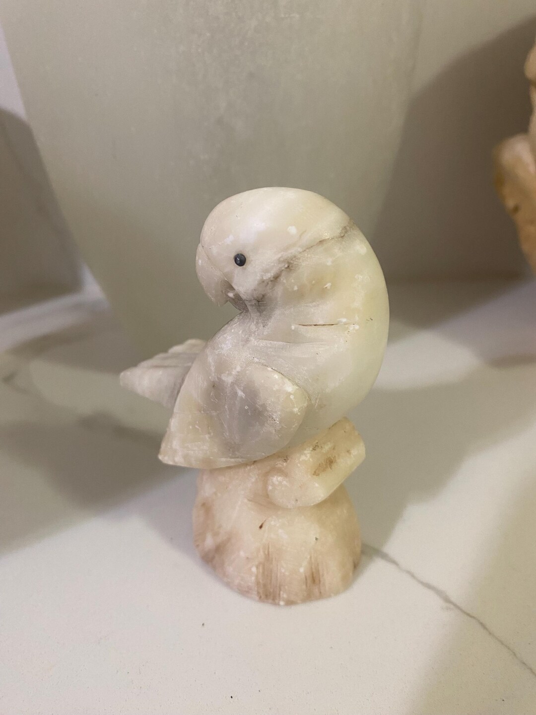 Vintage Made in Italy Hand Carved Alabaster Bird in Perch With Scroll ...