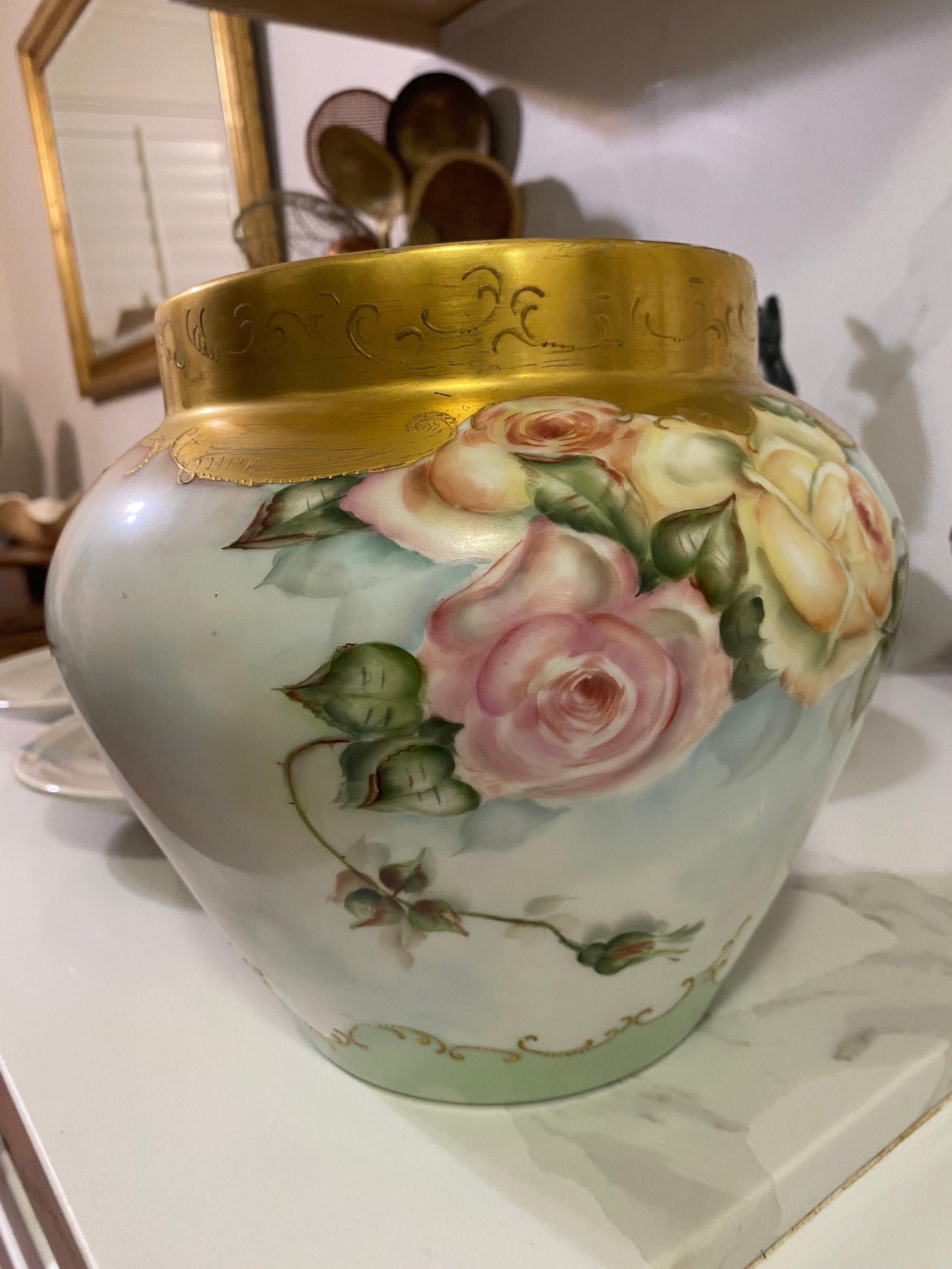 Antique French Hand Painted Limoges Guerin Pouyat Jardiniere Planter ...