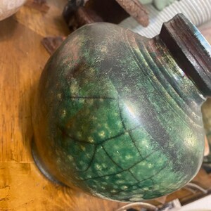 Vintage Raku Emerald Green Iridescent Signed Studio Pottery Vase - Etsy