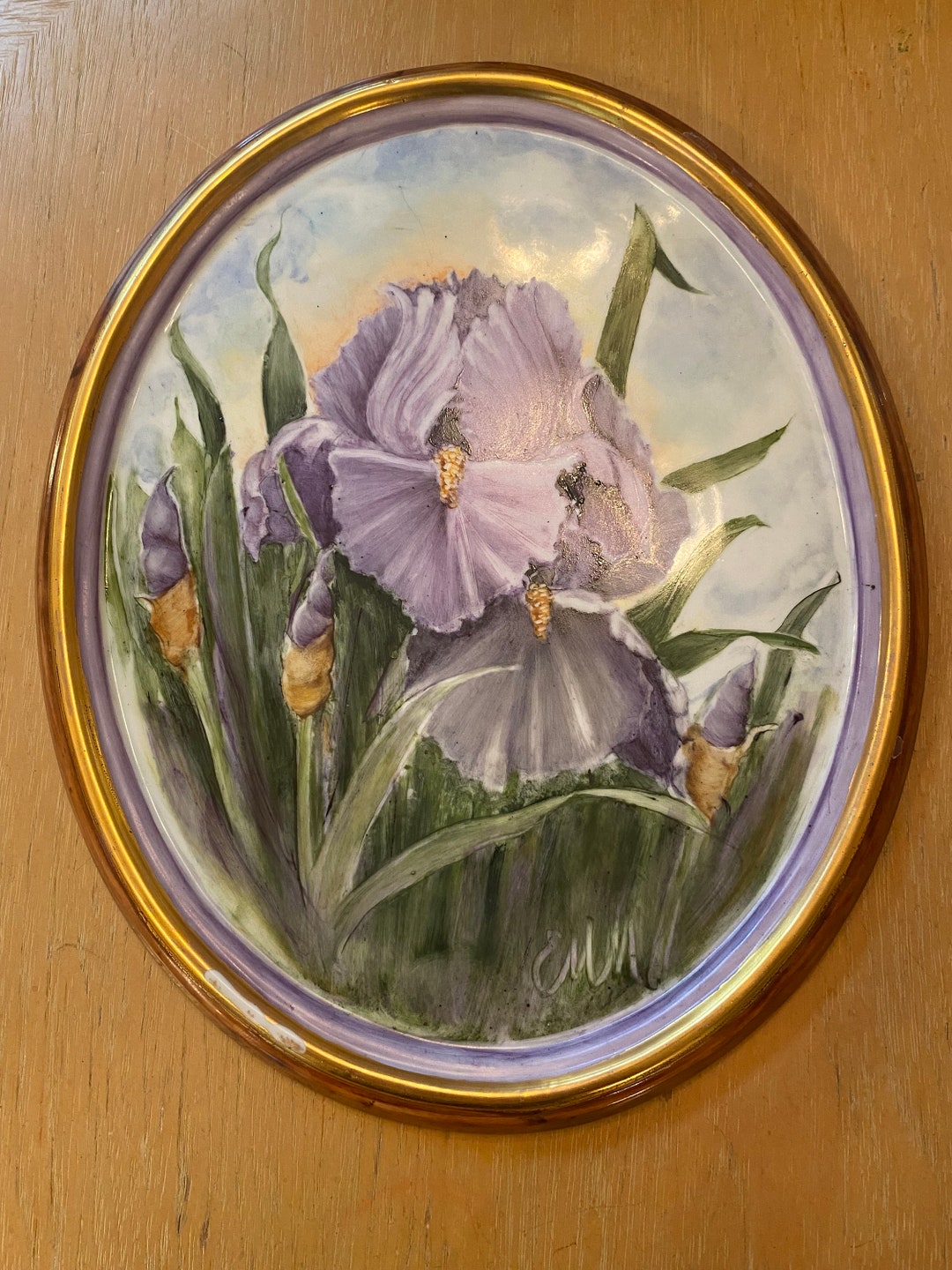 Vintage Hand Painted Signed Iris Wall Plaque - Etsy