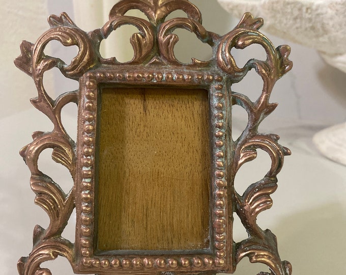 Vintage Small Solid Brass Patina Picture Frame With Stand - Etsy