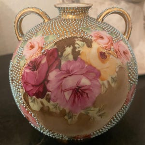 Antique Nippon Noritake Blue Bead Rose Flower Small Vase - Etsy