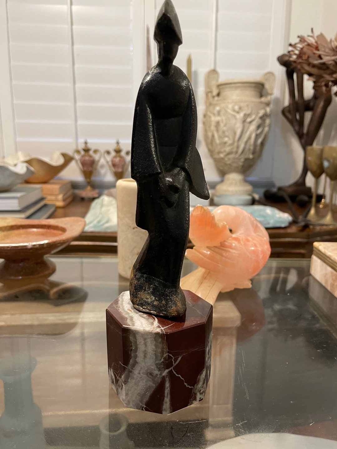 Vintage Cast Iron Geisha Sculpture on Marble Base - Etsy